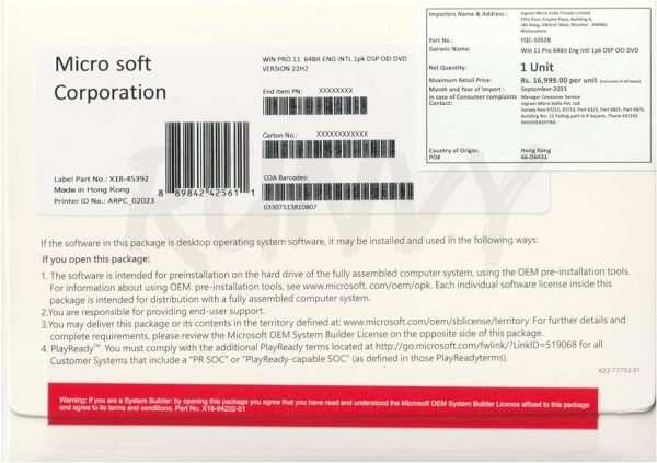 Windows 11 Pro Retail Key Lifetime Physical Box with CD - Vprozone